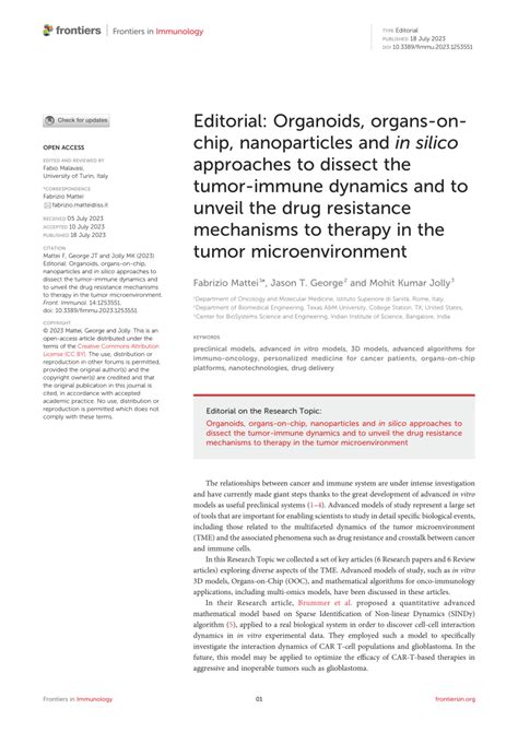 Pdf Editorial Organoids Organs On Chip Nanoparticles And In Silico Approaches To Dissect