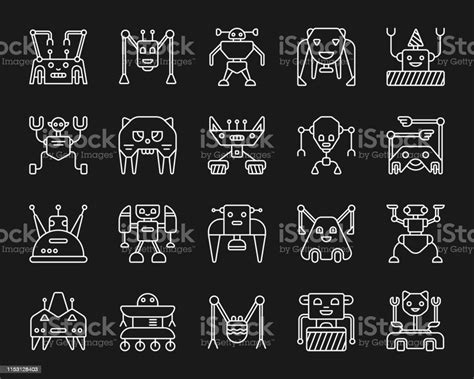 Robot Simple White Line Icons Vector Set Stock Illustration Download