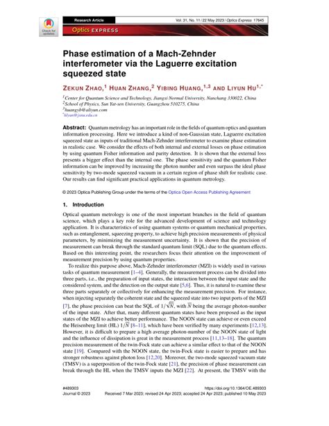 Pdf Phase Estimation Of A Mach Zehnder Interferometer Via The Laguerre Excitation Squeezed State
