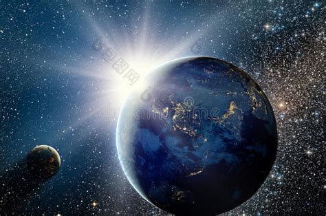 地球上的日出和太空中的卫星 包图企业站