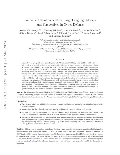 Pdf Fundamentals Of Generative Large Language Models And Perspectives In Cyber Defense