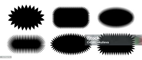 Zig Zag Edge Oval Shape Collection Jagged Elliptic And Curved Elements Set Black Graphic Design