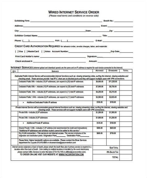 Free 33 Sample Service Order Forms In Pdf Ms Word Excel