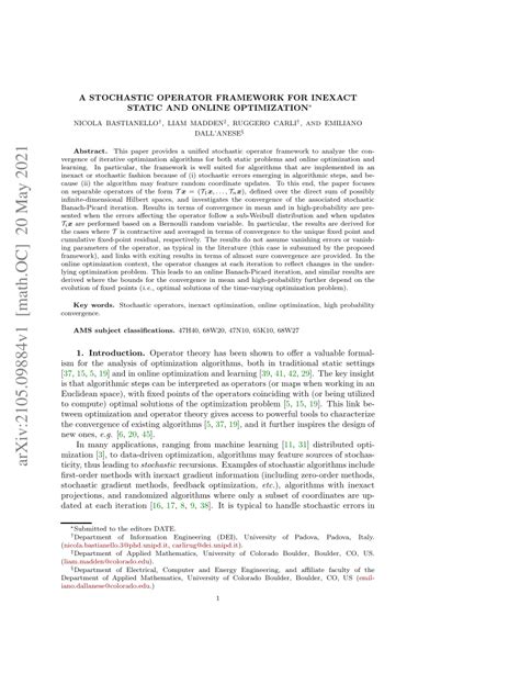 PDF A Stochastic Operator Framework For Inexact Static And Online