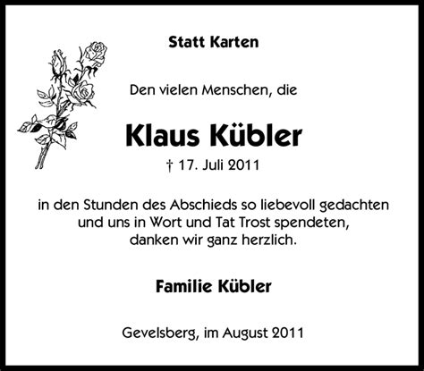 Traueranzeigen Von Klaus Kübler Trauer In Nrw De