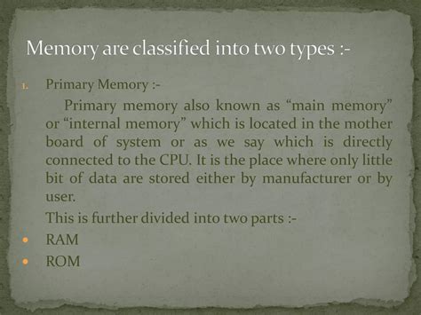 Presentation On Computer Memory PPT