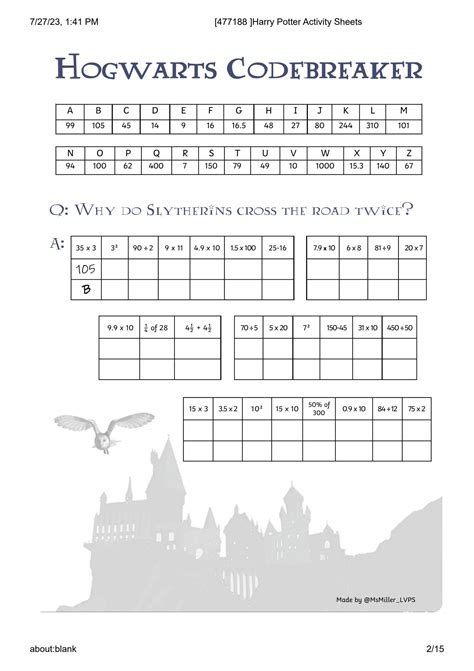 Solution 477188 Harry Potter Activity Sheets Mathematical Tools For Computer Science Cpsc 202