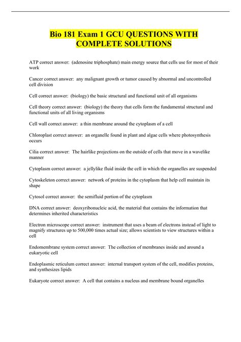 Bio 181 Exam 1 Gcu Questions With Complete Solutions Bio 181l Stuvia Us