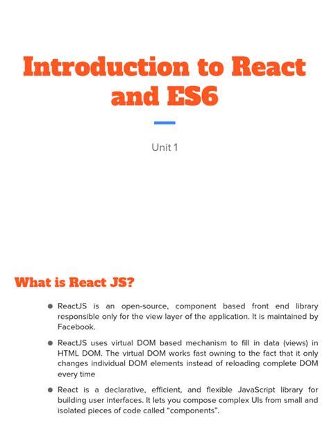 Unit 1 Introduction To React And Es6 Old Pdf Software Industry