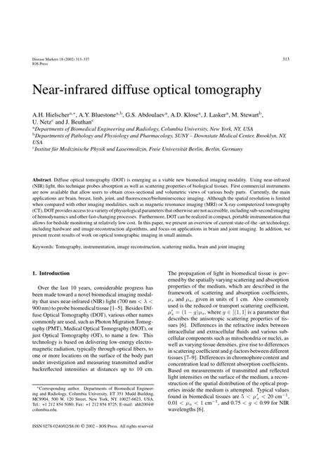 Pdf Near Infrared Diffuse Optical Tomography