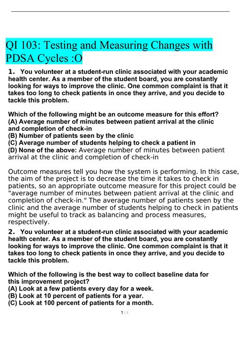 Patient Safety IHI QI Testing And Measuring Changes With PDSA Cycles Test With