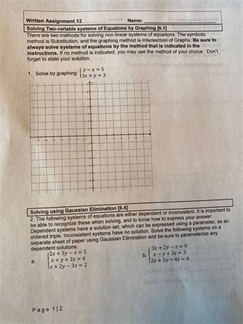 solved name written assignment 12 solving two variable systems of