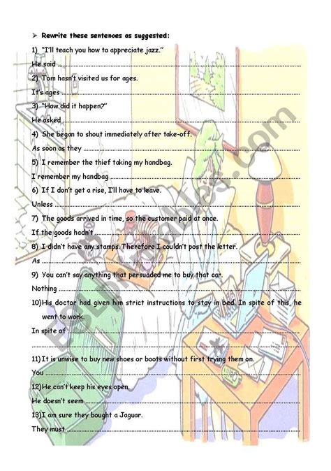 Rewriting Exercises ESL Worksheet By Kadomingos
