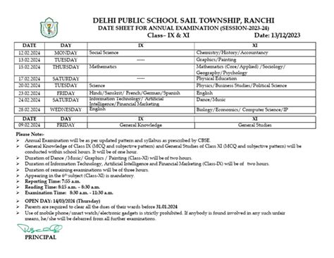 Date Sheet Class Ix And Xi Annual Pdf Science