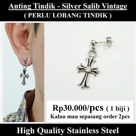 Jual Anting Tindik Cowok Pria Silver Salib Vintage Shopee Indonesia