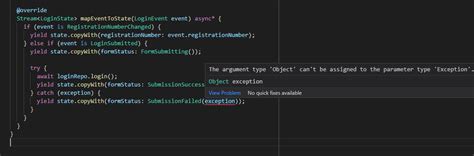 Cathing Exception Is Getting Error In Flutter The Argument Type