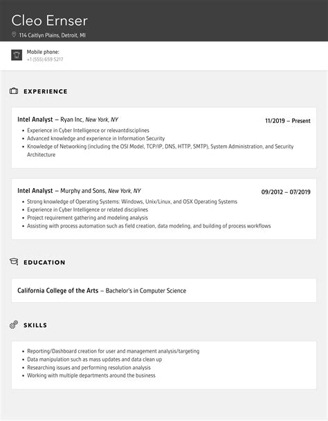 Intel Analyst Resume Samples Velvet Jobs