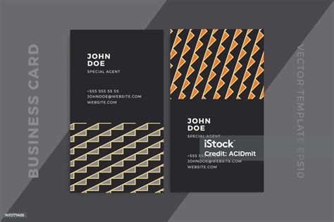 우아한 추상 명함 수직 어두운 템플릿 예술적 기하학적 패턴의 현대 기업 문구 모형 샘플 텍스트가있는 깨끗하고 간단한 벡터 편집 가능한 배경 Eps10 0명에 대한 스톡 벡터