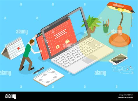 isometric flat concept of web page design update operation system