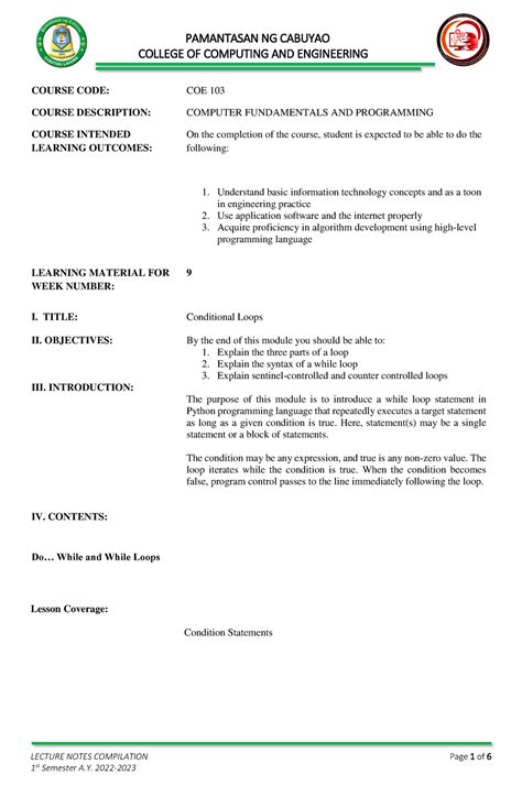 Week9 Computer Fundamentals And Programming College Of Computing And Engineering Lecture
