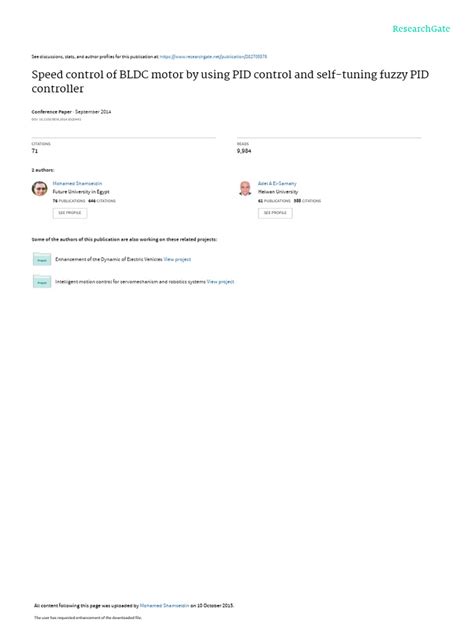Self Tuningfuzzypidcontroller Pdf Electric Motor Control Theory
