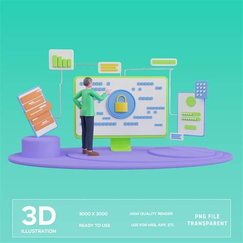 Premium Psd Psd Man Using Secure Login System 3d Illustration