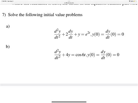 Solved 7 Solve The Following Initial Value Problems A