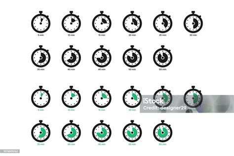 타이머 아이콘 세트 흰색 배경에 스톱워치 벡터 디자인에 분 집합입니다 분침에 대한 스톡 벡터 아트 및 기타 이미지 분침 아이콘 5 Istock