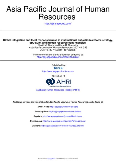 Pdf Global Integration And Local Responsiveness In Multinational Subsidiaries Some Strategy