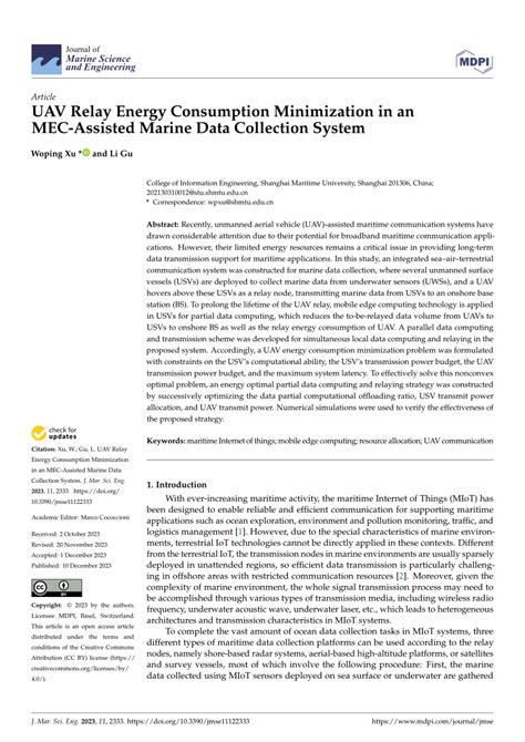 Pdf Uav Relay Energy Consumption Minimization In An Mec Assisted Marine Data Collection System