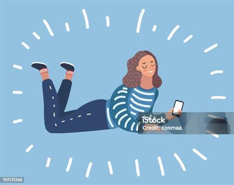 스마트폰 벡터 일러스트 레이 션과 베개에 누워 어린 소녀 만화에 대한 스톡 벡터 아트 및 기타 이미지 만화 무선 기술 문자 메시지 Istock