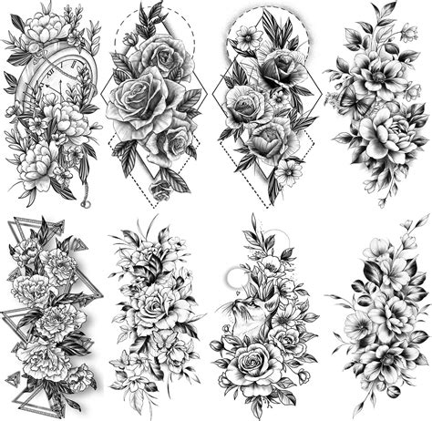 72 Sheets 3d Flowers Temporary Tattoos For Women Fake Tattoos Body Art Arm Sketch