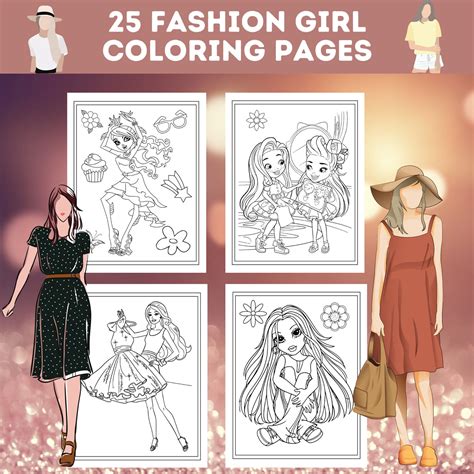 25 Fashion Girl Coloring Pages Bundle Fashionista Girl Printables