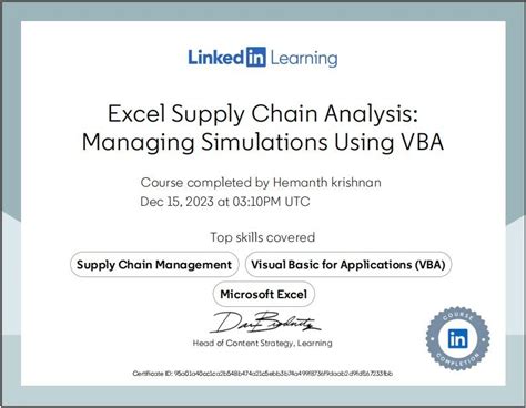 Hemanth Krishnan On Linkedin Supplychain Excel Vba Macros Projectmanagement Coursecompletion