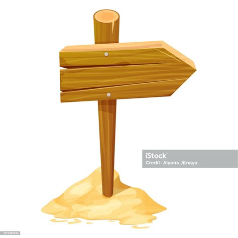 나무 포인터 흰색 배경에 분리된 만화 스타일의 모래가 있는 방향 기호 여름 바다 휴일 널빤지 벡터 그림 간판에 대한 스톡 벡터 아트 및 기타 이미지 Istock
