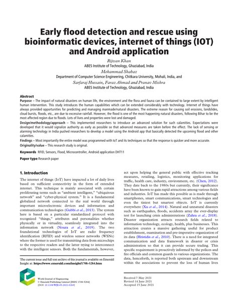 Pdf Early Flood Detection And Rescue Using Bioinformatic Devices Internet Of Things Iot And