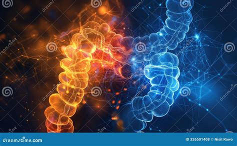 Comparison Of Healthy And Inflamed Intestines With Visual Effects Stock