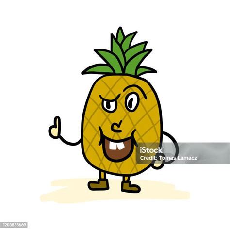 재미있는 얼굴 표정으로 만화 파인애플 캐릭터의 낙서 그림 흰색 배경에 격리 된 손으로 그린 벡터 그림입니다 과일에 대한 스톡 벡터 아트 및 기타 이미지 Istock