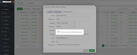 The Site You Tried Te Add Already Exists Aapanel Free Hosting Control Panel One Click Lamp
