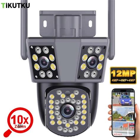 6k 12mp Security กล้อง 10x ซูมสามเลนส์กลางแจ้ง Wifi ไร้สาย Ip Cam Ptz การติดตามอัตโนมัติกล้อง