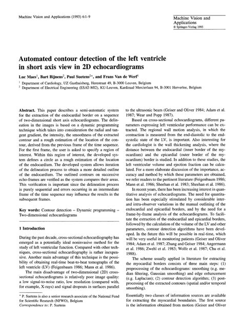 Pdf Automated Contour Detection Of The Left Ventricle In Short Axis View In 2d Echocardiograms