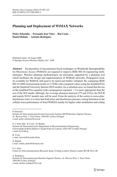 Pdf Planning And Deployment Of Wimax Networks