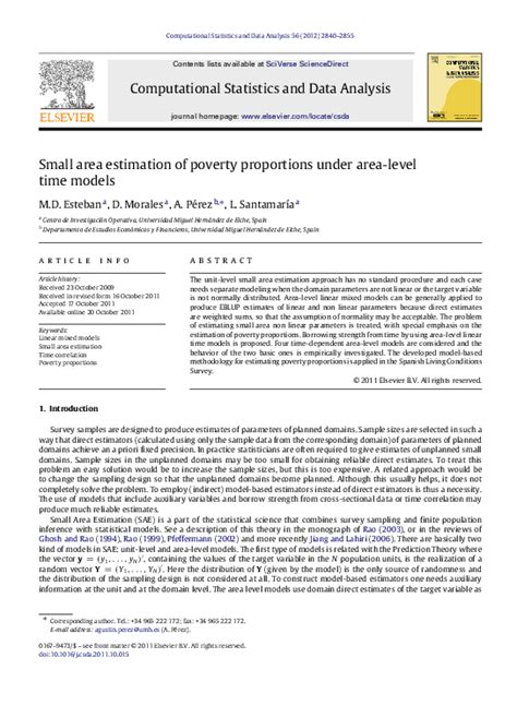 Pdf Small Area Estimation Of Poverty Proportions Under Area Level