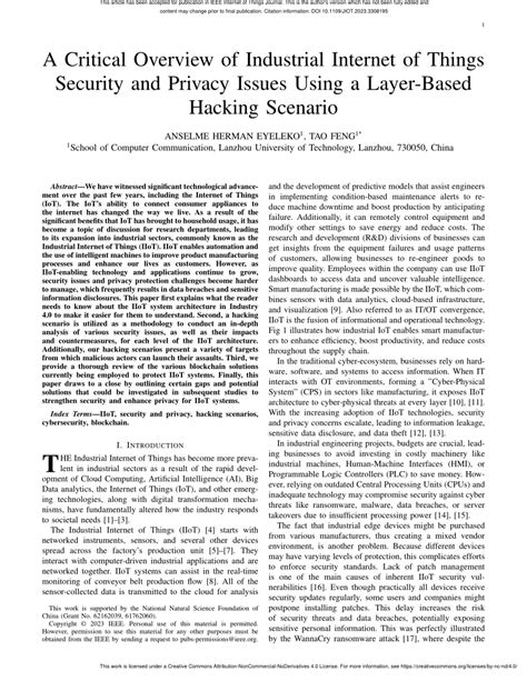 Pdf A Critical Overview Of Industrial Internet Of Things Security And Privacy Issues Using A