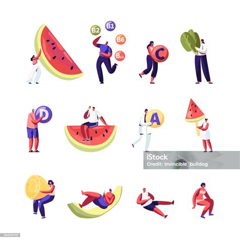 건강한 라이프 스타일 유기농 식품 선택 설정 화이트 배경에 고립 제품의 비타민 과일과 채소 건강의 근원 수박 레몬 만화 플랫 벡터 클립 아트 과일에 대한 스톡 벡터 아트 및