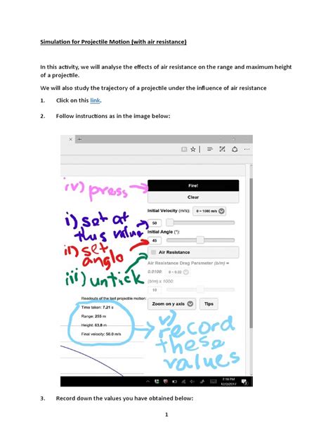 Simulation For Projectile Motion With Air Resistance Pdf Trajectory