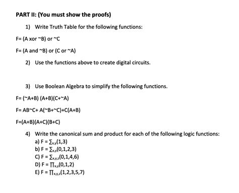 solved part ii you must show the proofs write truth table