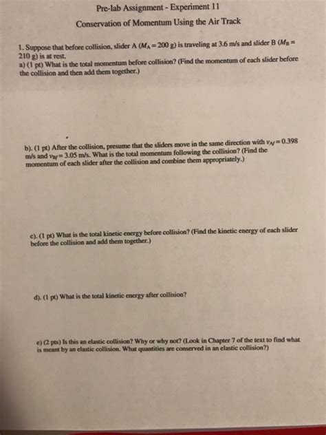 solved pre lab assignment experiment 11 conservation of