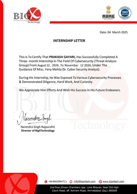 Cybersecurity Internship Threatanalysis Ethicalhacking Cyberskills… Prakash Gayari