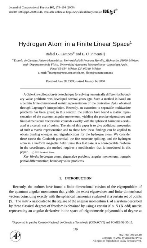 Pdf Hydrogen Atom In A Finite Linear Space Dokumentips
